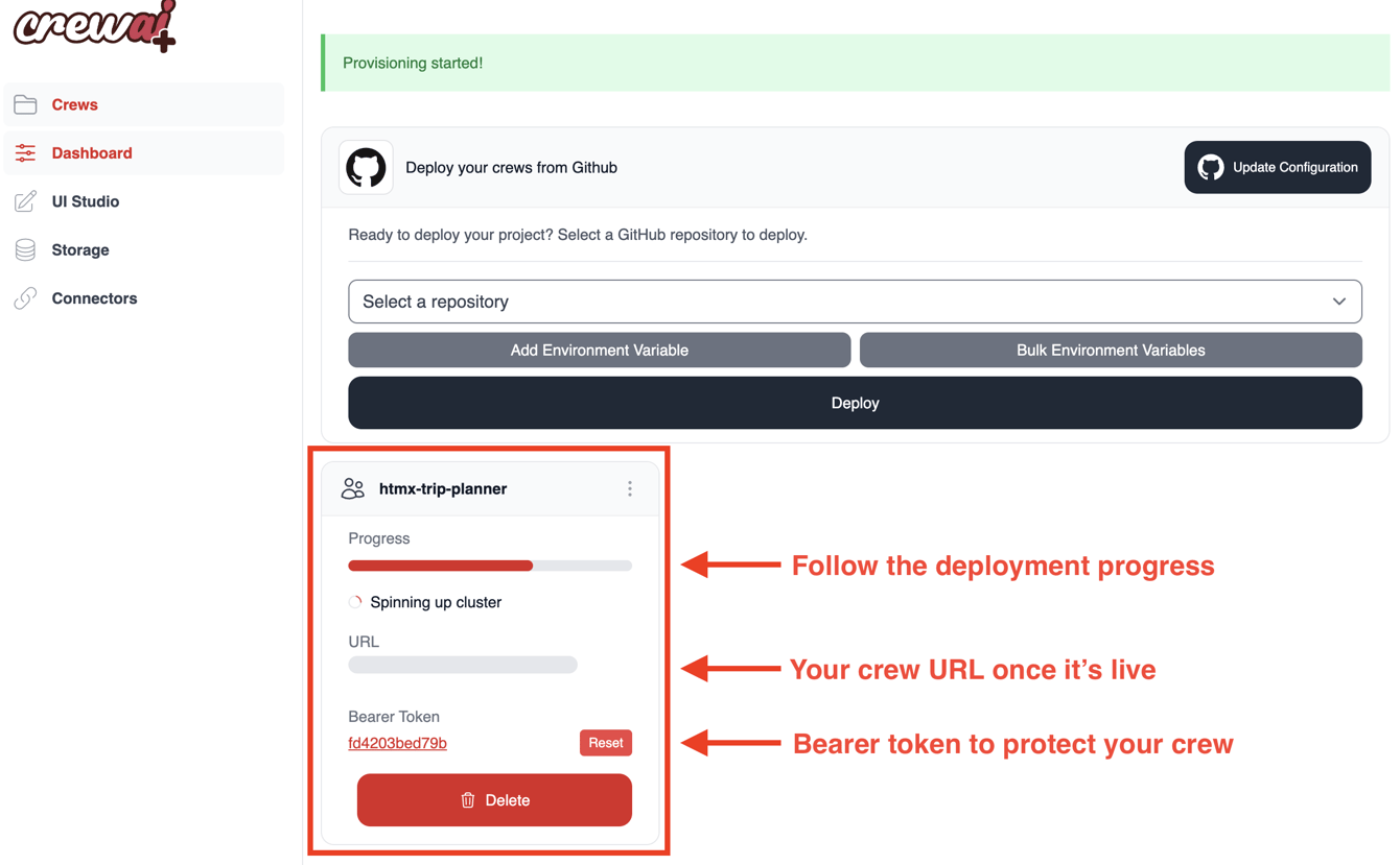 Deploying your crew to crewAI Enterprise